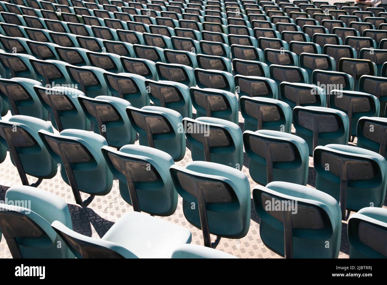 Empty chairs for audience on modern stadium arena or open air theatre ...