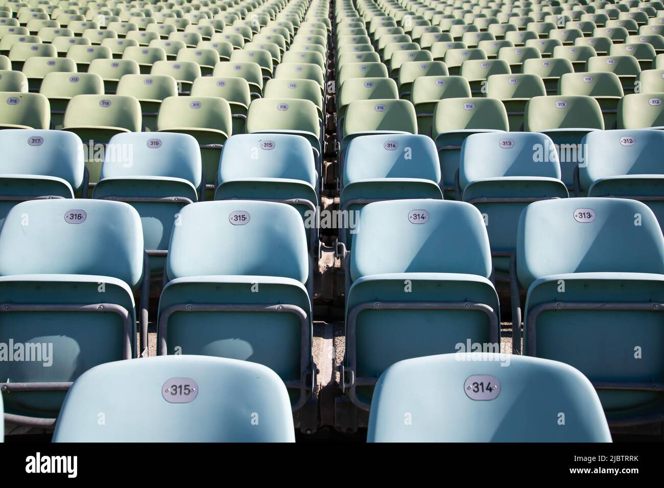 Empty chairs for audience on modern stadium arena or open air theatre ...