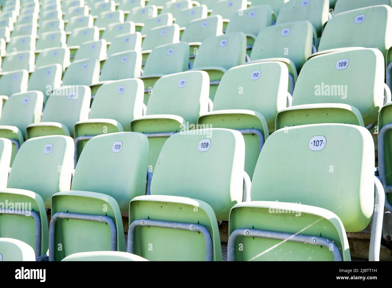 Empty chairs for audience on modern stadium arena or open air theatre ...