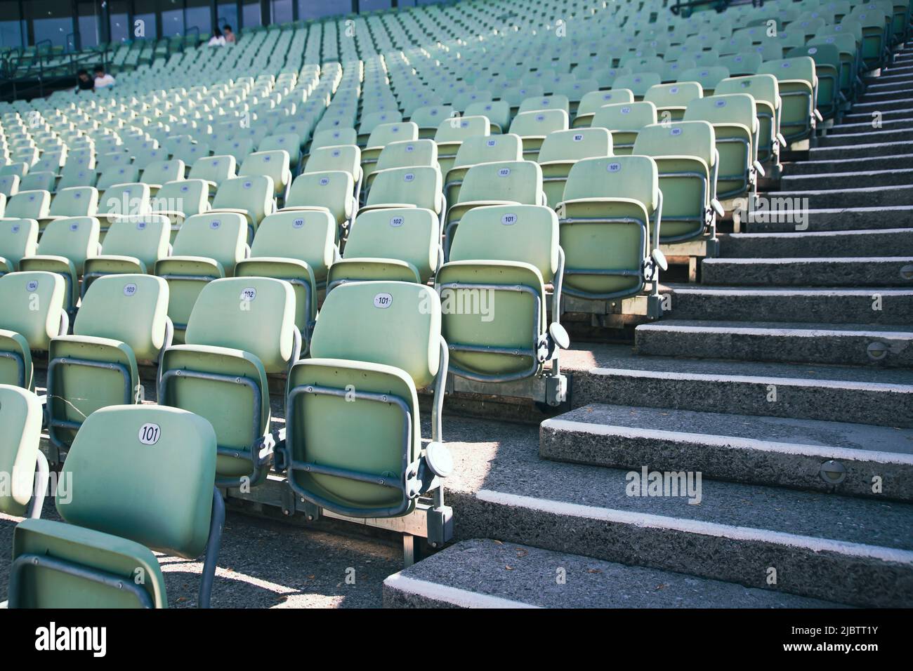 Empty chairs for audience on modern stadium arena or open air theatre ...