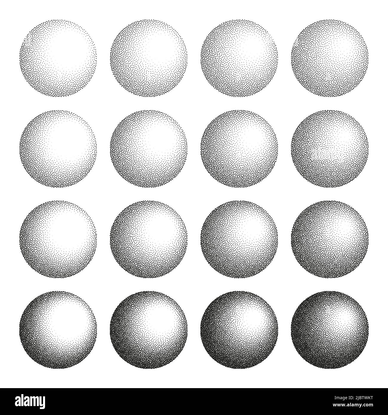 Round shaped dotted objects, stipple elements. Fading gradient ...