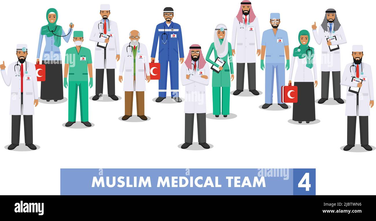 Detailed illustration of muslim arabic medical staff people in flat ...