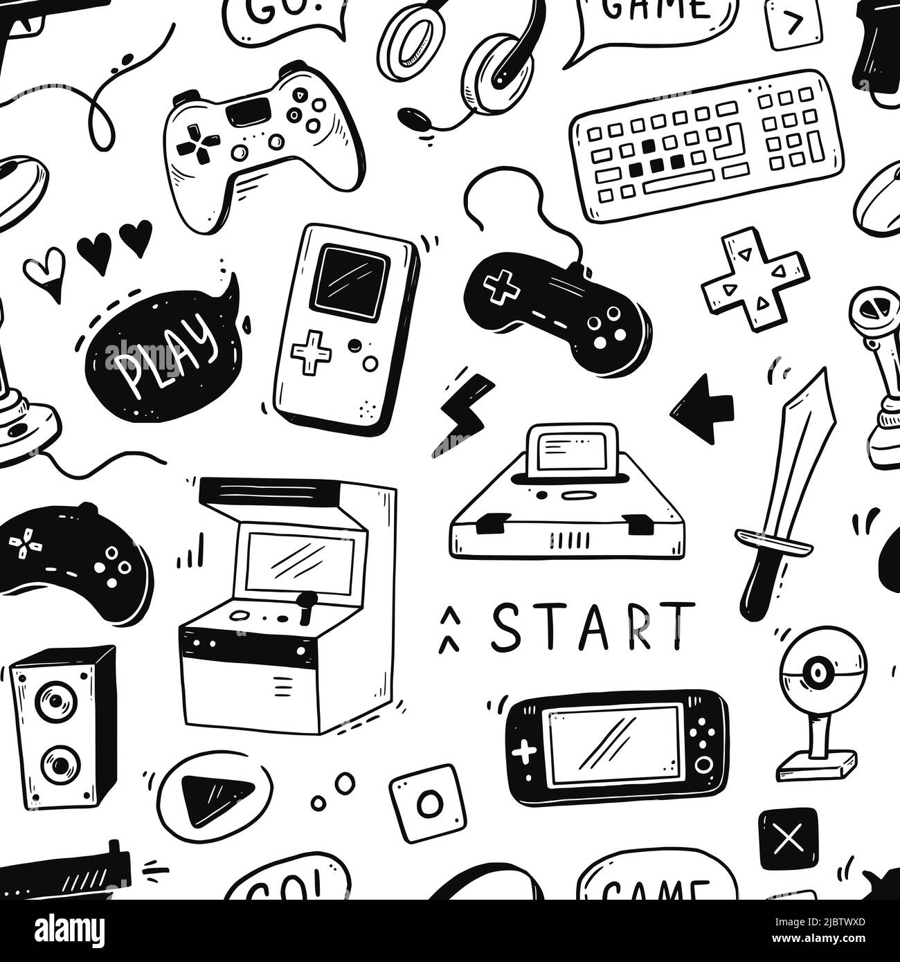 Video game hand drawn doodle seamless pattern. Video gamer console ... Video game hand drawn doodle seamless pattern. Video gamer console ...