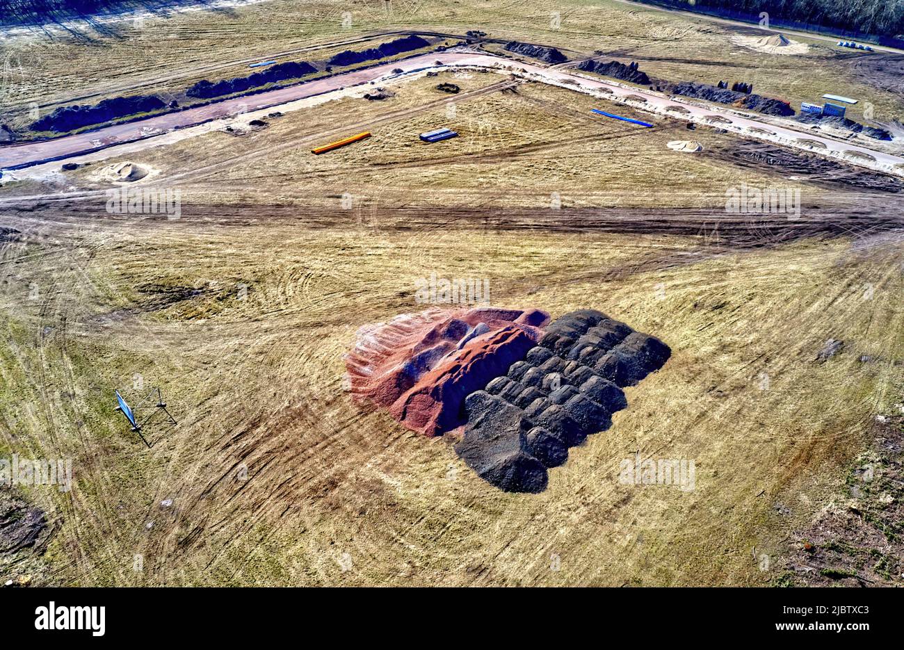 Aerial view of a construction site for the development of a new housing ...