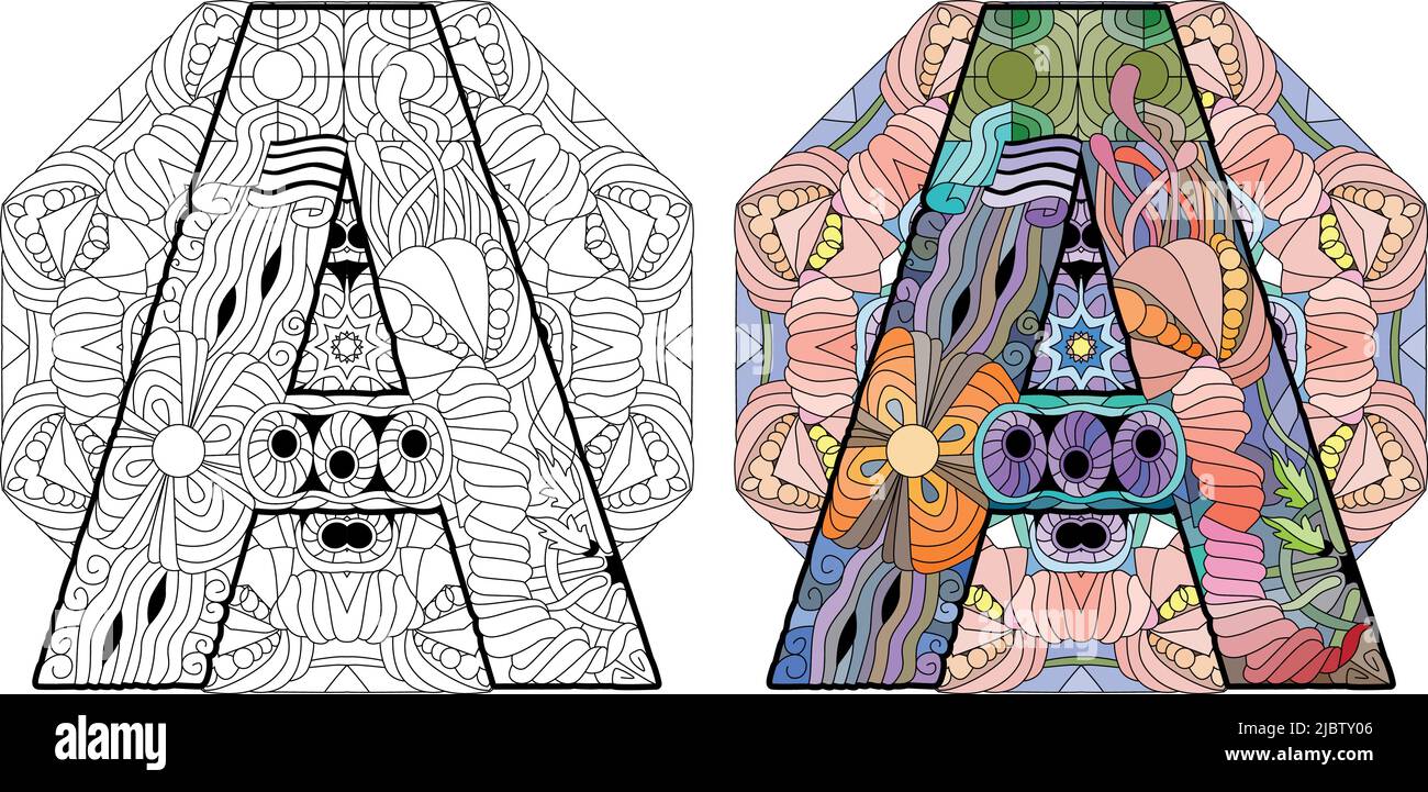 Zentangle stylized alphabet - letter J on mandala. Vector illustration ...