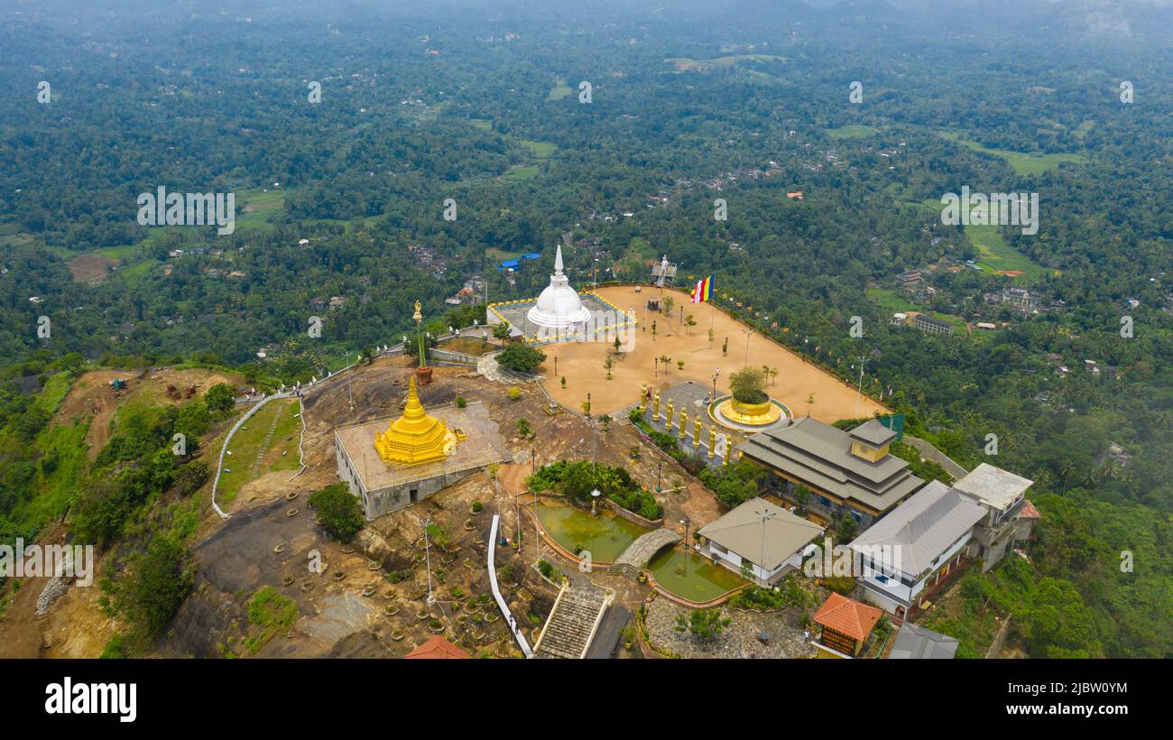 Aerial view of Big building temple. Nelligala International Buddhist ...