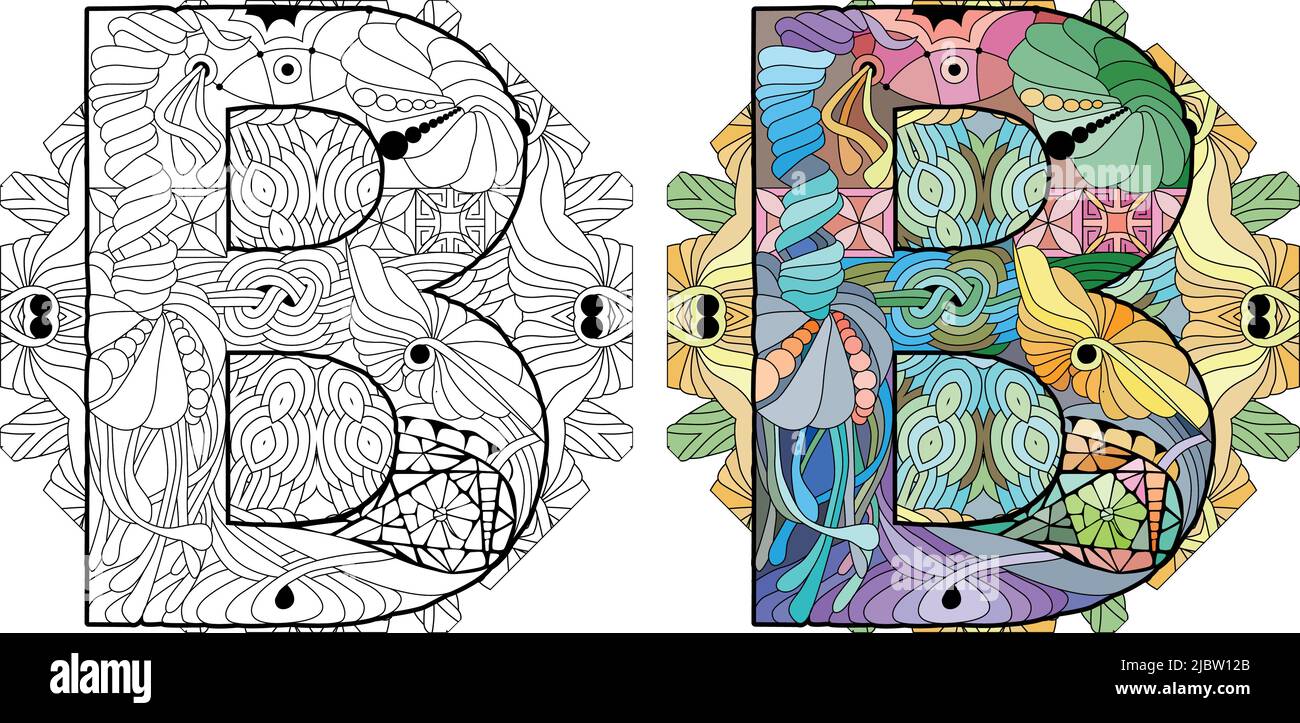 Zentangle stylized alphabet - letter B on mandala for coloring. Vector ...