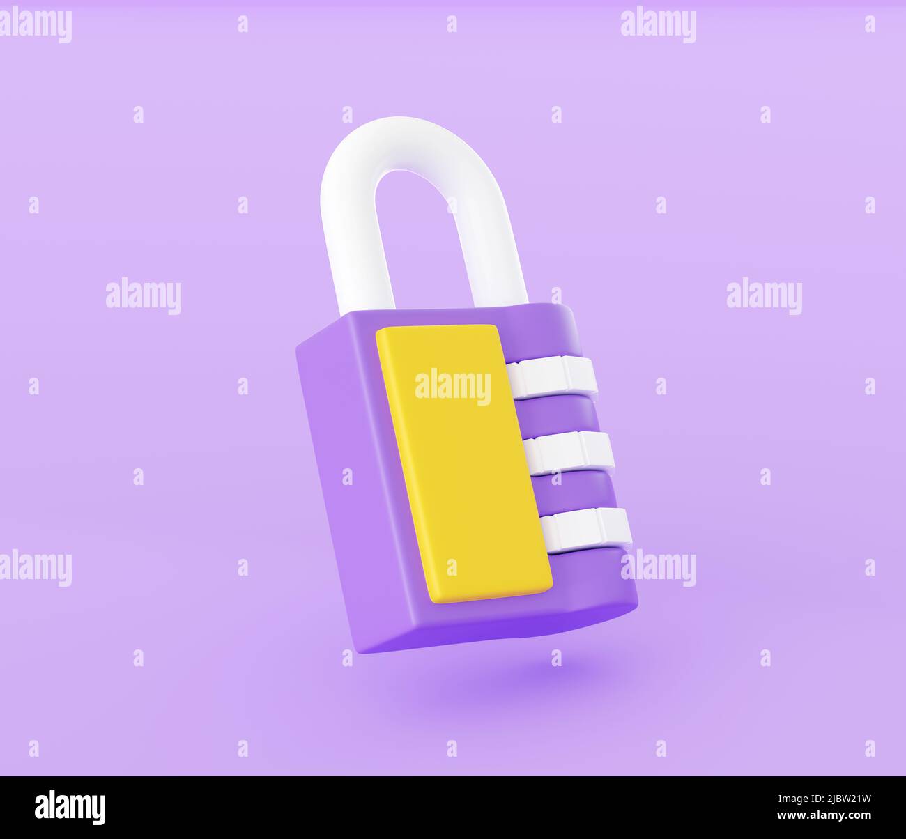 Code lock 3d render - cartoon illustration of purple and yellow closed ...