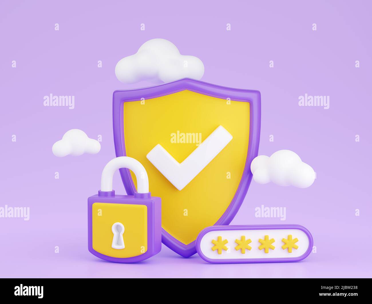 Personal data secure 3d render - composition of shield with tick ...