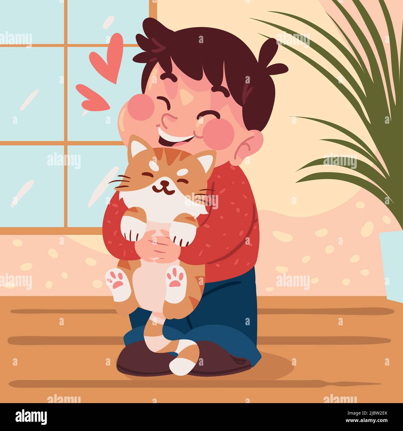 boy hugs the cat Stock Vector Image & Art - Alamy