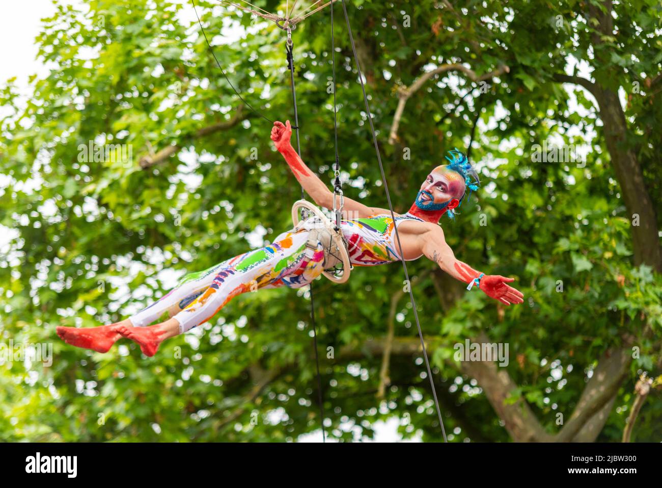 Male acrobat performing at the Queen's Platinum Jubilee Pageant parade ...
