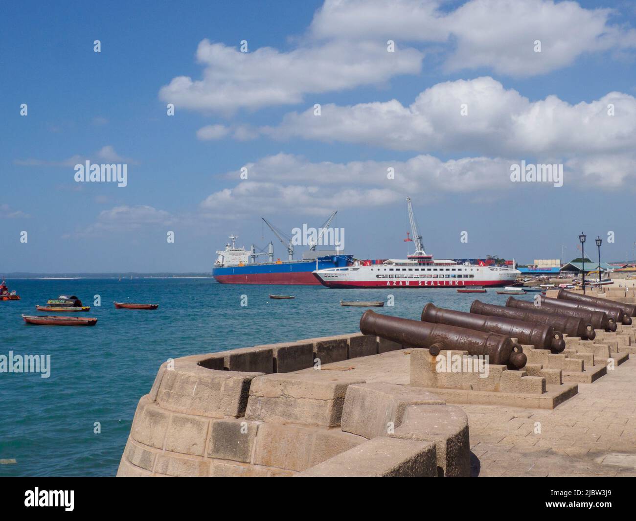 Stone Town, Zanzibar - Jan, 2021: View of the port in Zanzibar with big ...