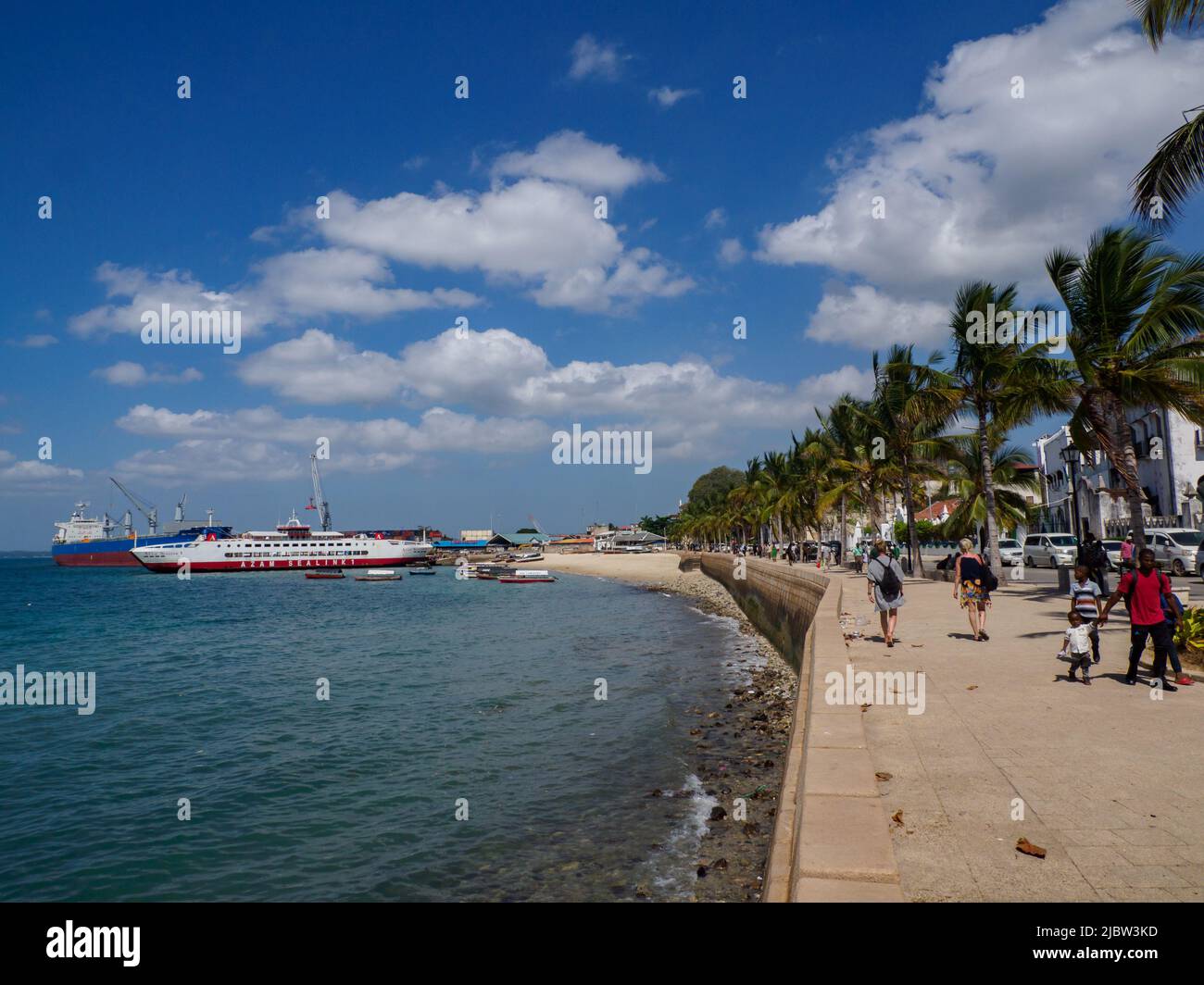 Stone Town, Zanzibar - Jan, 2021: View of the port in Zanzibar with big ...