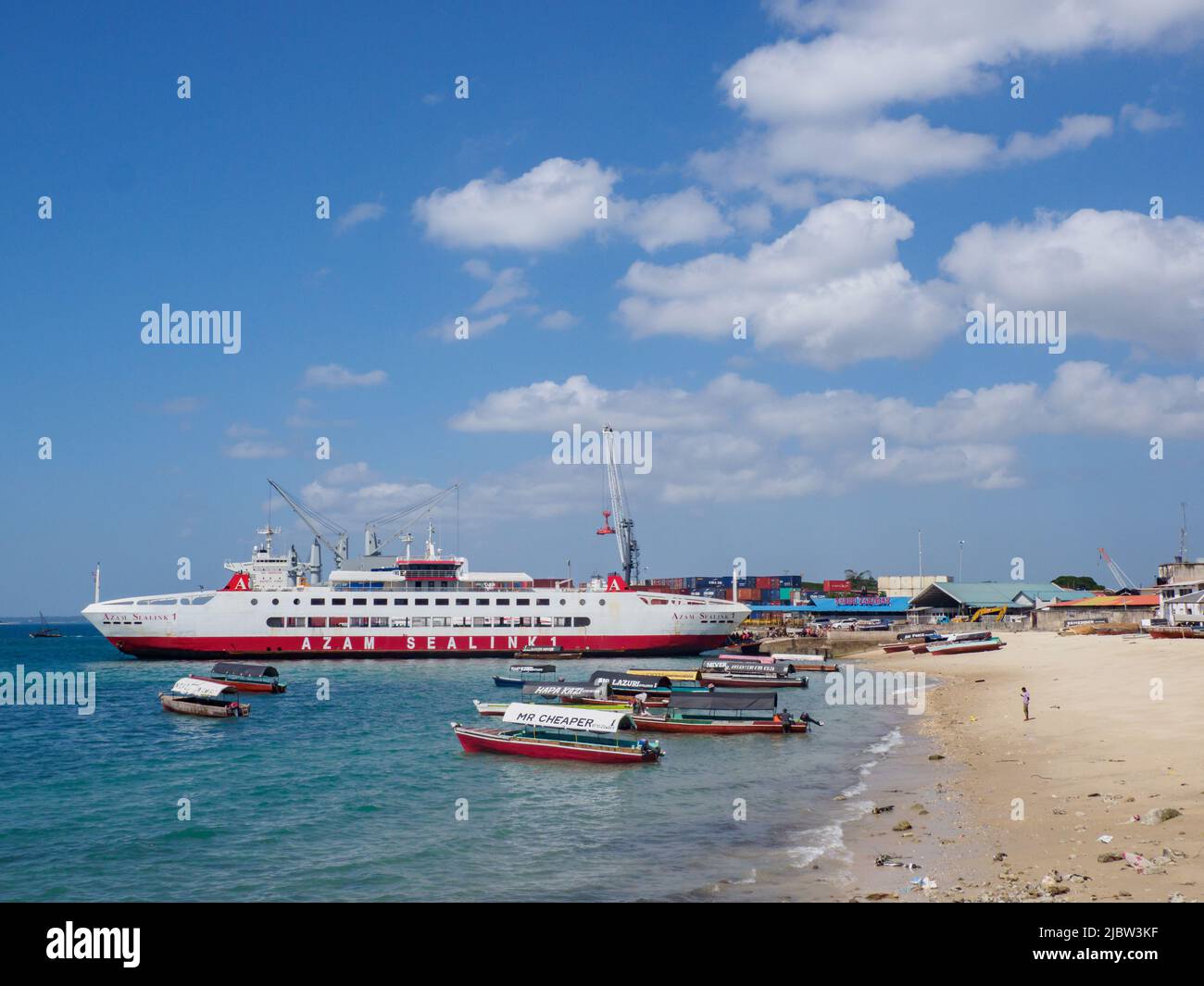 Stone Town, Zanzibar - Jan, 2021: View of the port in Zanzibar with big ...
