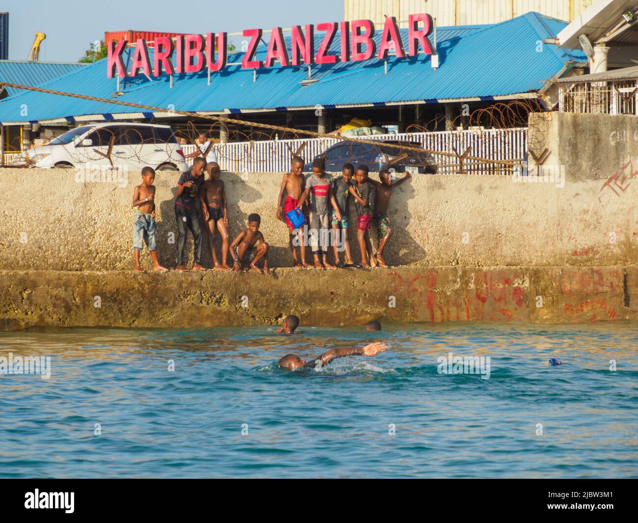 Stone Town, Zanzibar - Jan, 2021: View of the port in Zanzibar with ...