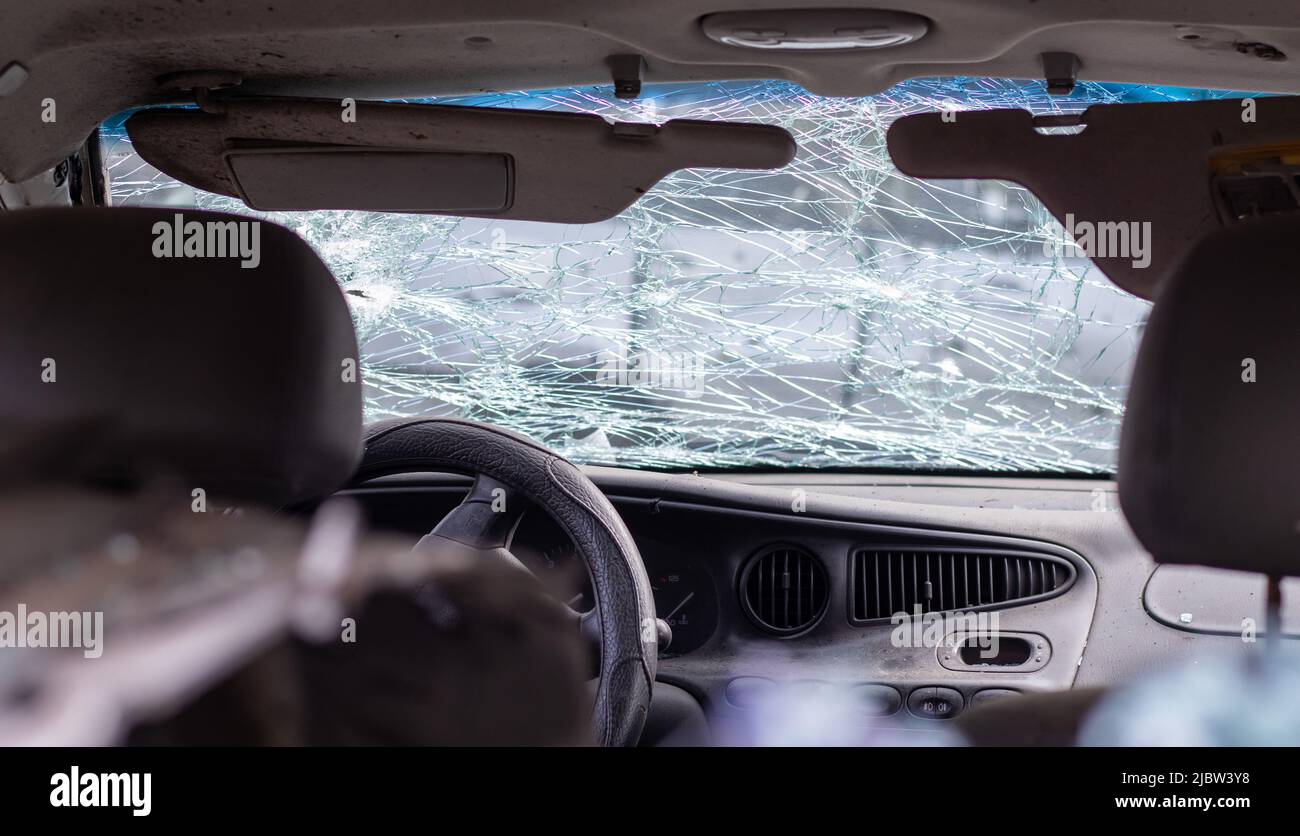 Damaged destruction vehicle interior transportation glass hi-res stock ...
