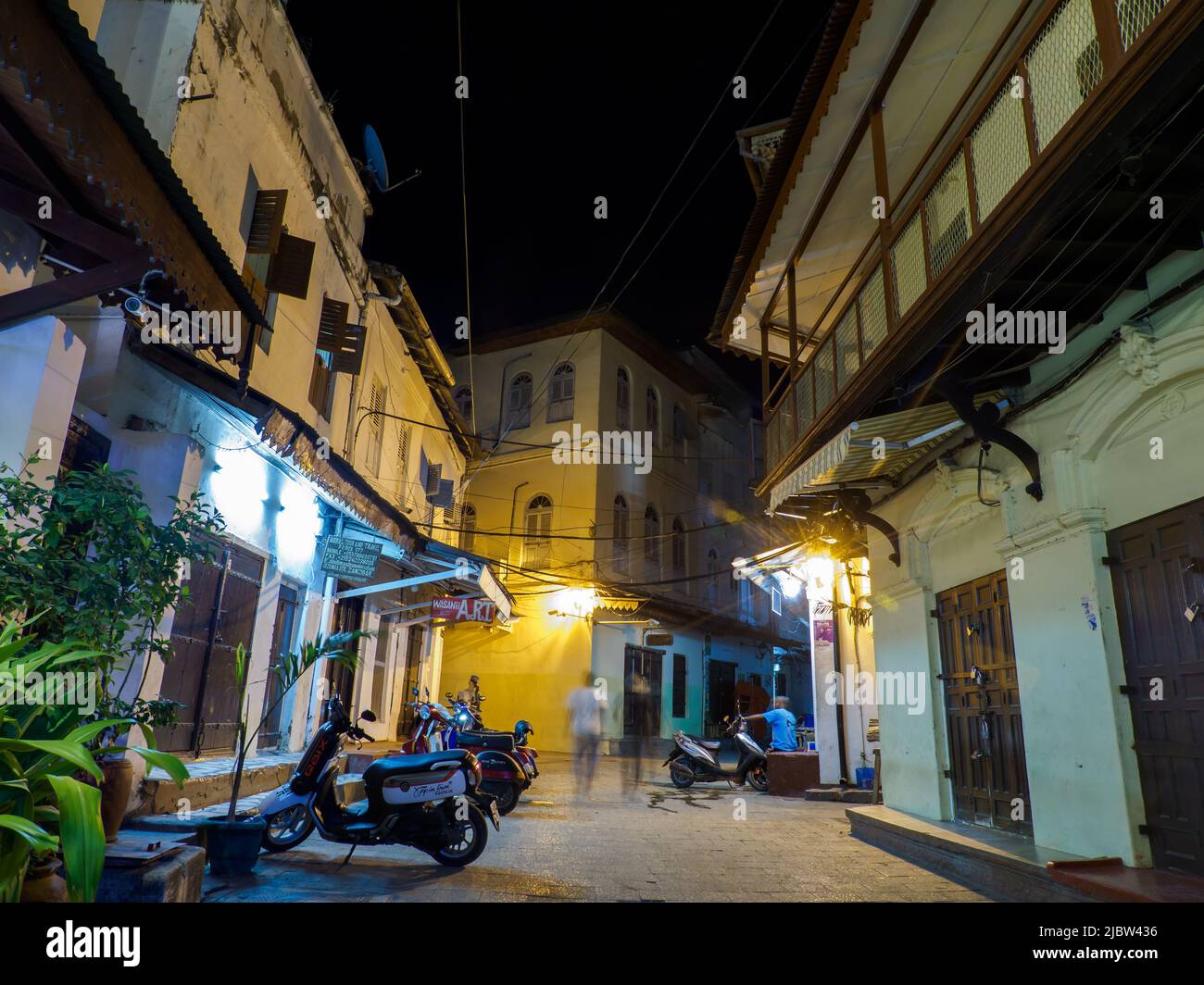 Stone Town, Zanzibar - February 2021: Nightlife in the narrow streets ...