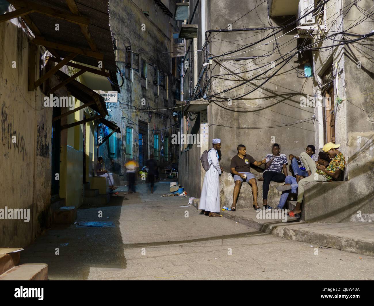 Stone Town, Zanzibar - February 2021: Nightlife in the narrow streets ...