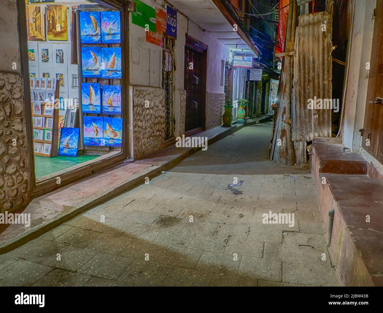 Stone Town, Zanzibar - Feb. 2021: Narrow streets of town also known as ...