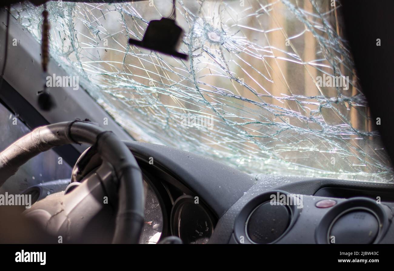 Broken windshield inside car hi-res stock photography and images - Alamy
