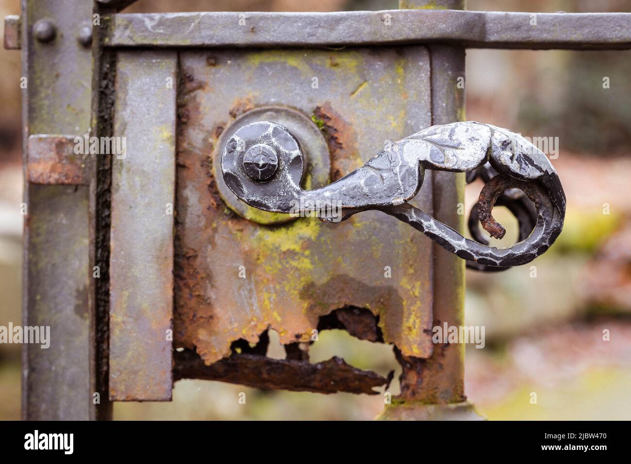 old rusty metal gate with doorhandle Stock Photo - Alamy
