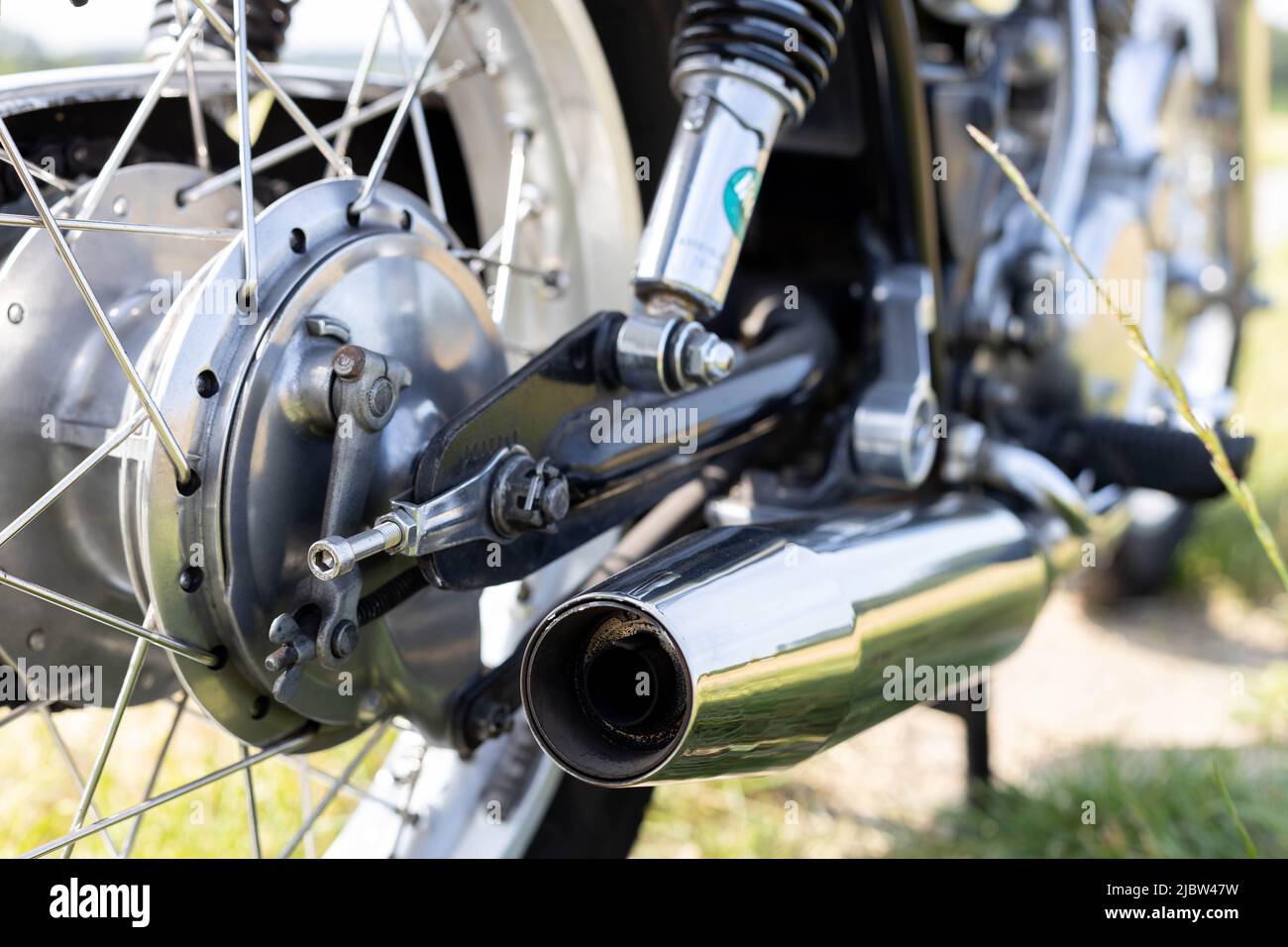 rear view of motorcycle with exhaust pipe Stock Photo - Alamy