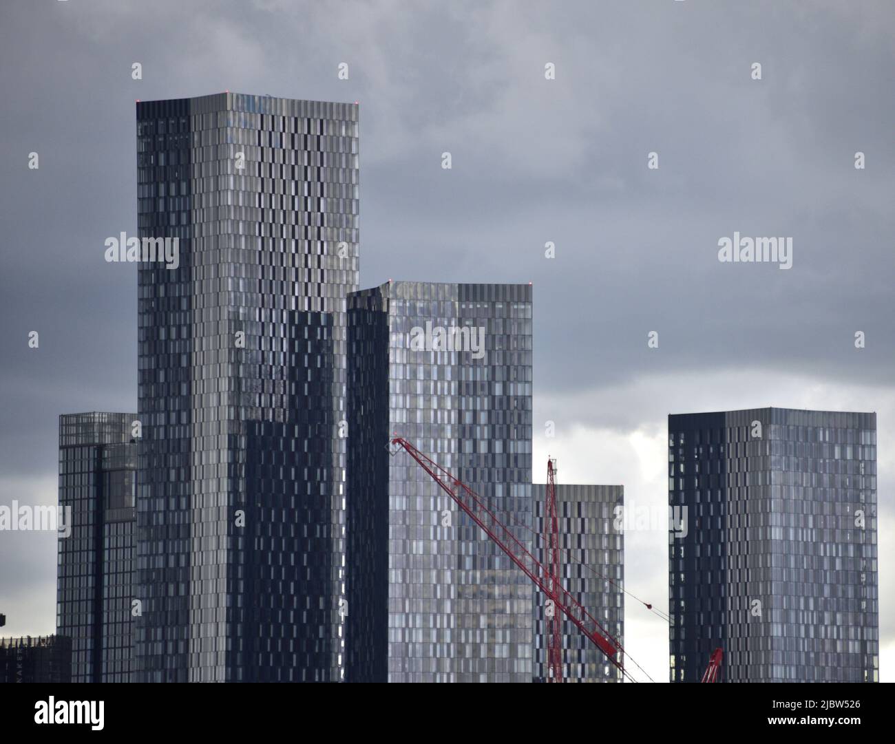 Manchester city centre, new skyscrapers, prominent Deansgate Square ...