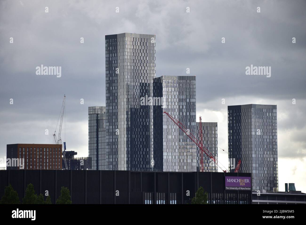 Deansgate Square tower blocks, Manchester, UK. High rise, skyscrapers ...