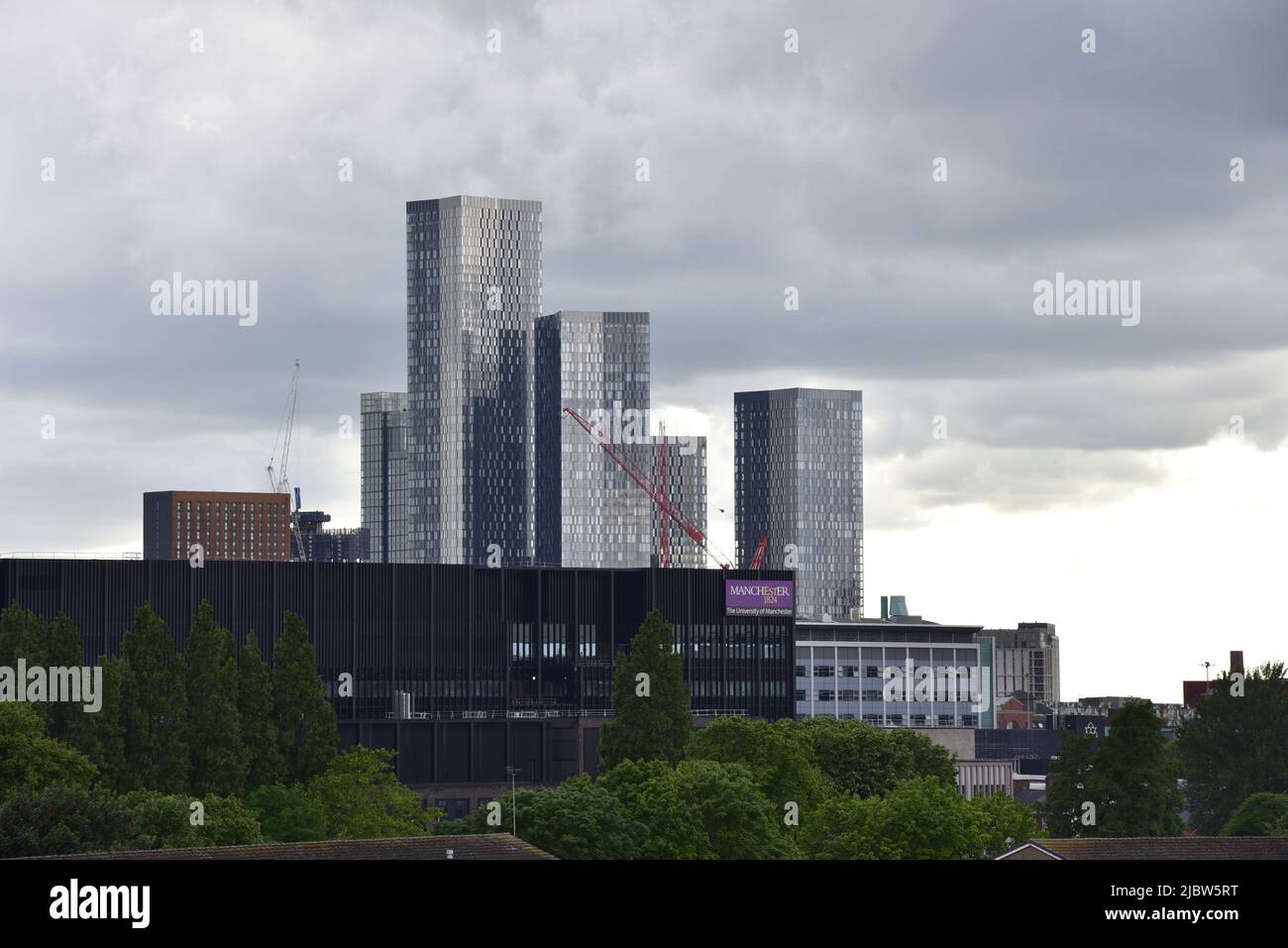 Manchester city centre, new skyscrapers, prominent Deansgate Square ...