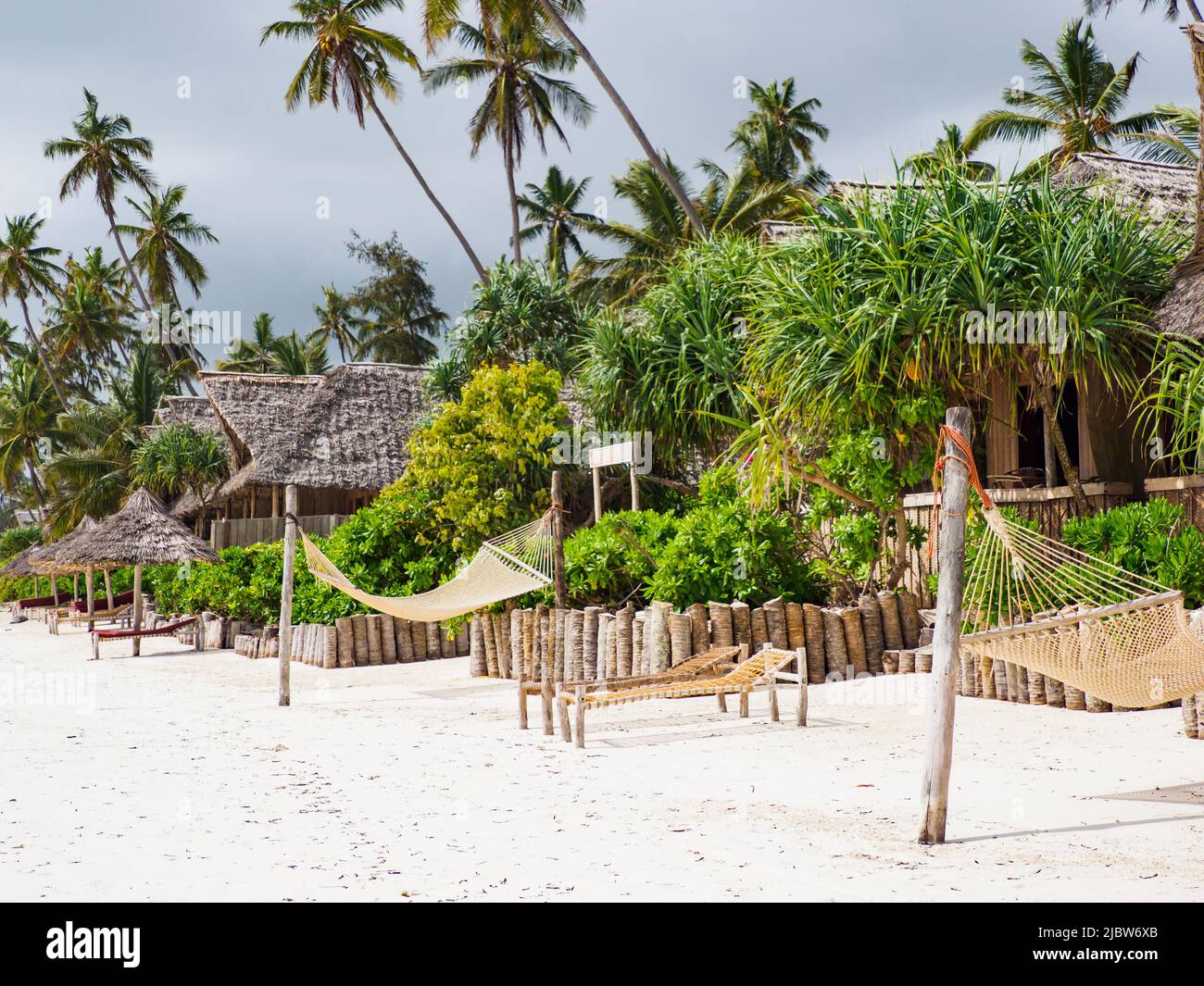 Matemwe, Zanzibar, Tanzania -January, 2021: Wooden huts of a boutique ...