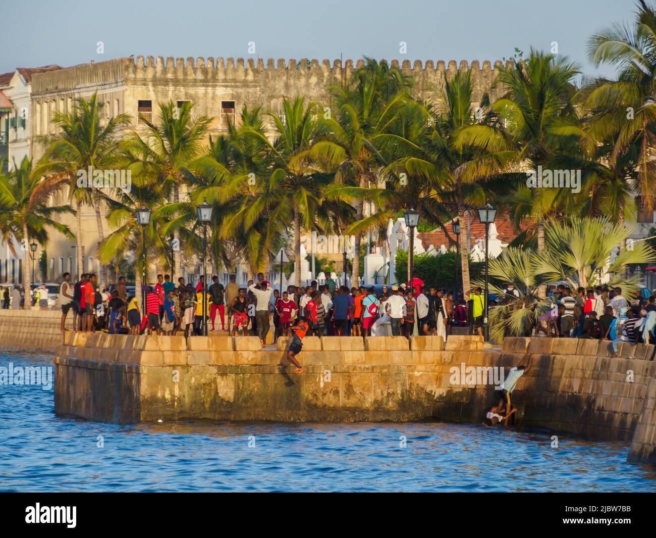 Stone town, Zanzibar, Tanzania - Jan 2021: Crowd of the people on the ...