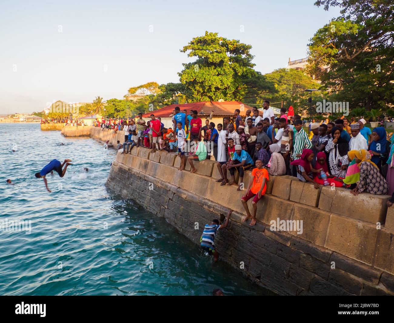 Stone town, Zanzibar, Tanzania - Jan 2021: Crowd of the people on the ...