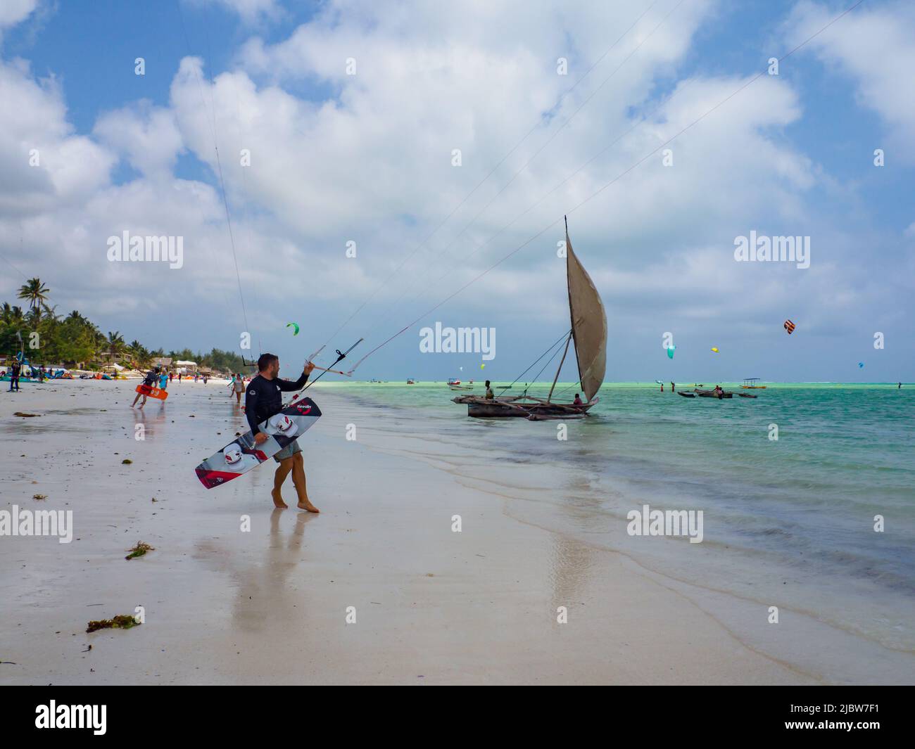 Zanzibar, Tanzania - Jan, 2021: A traditional sailing dhow ship with a ...
