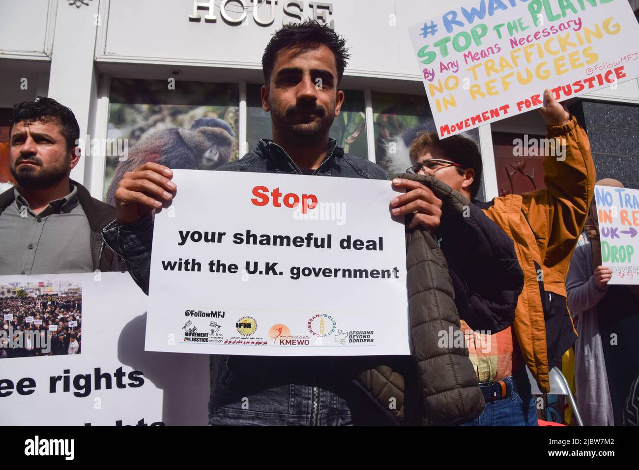 London, UK. 8th June 2022. Demonstrators gathered outside the High ...