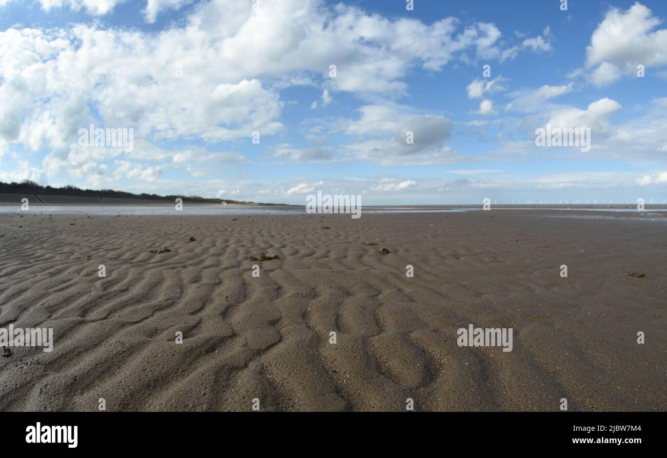 Skegness Beach, Sand ridges, tide out, Skegness, Lincolnshire, UK Stock ...