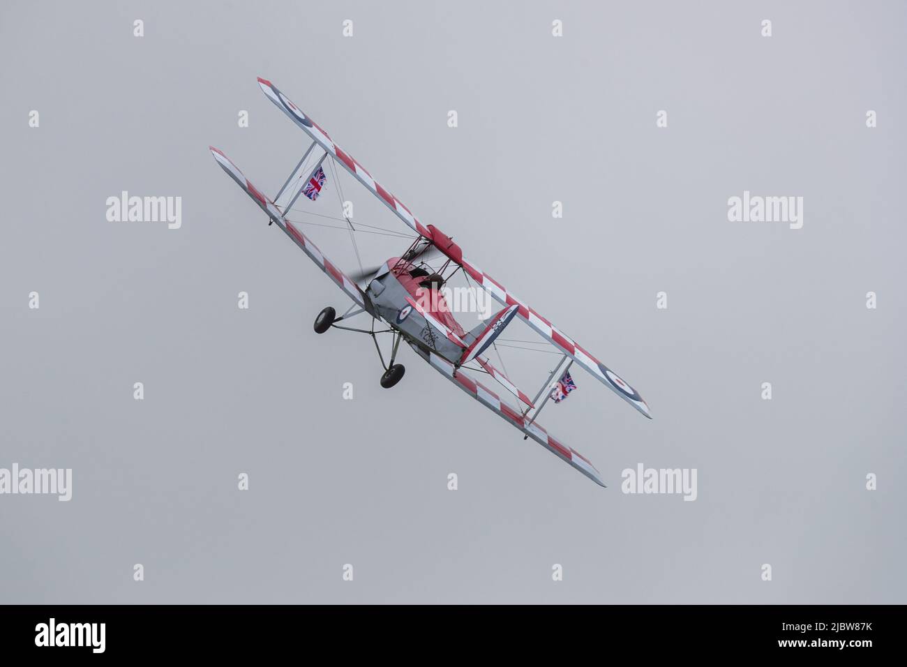 1931 DH82A Tiger Moth (K2585) flying at Shuttleworth with Union Jack ...