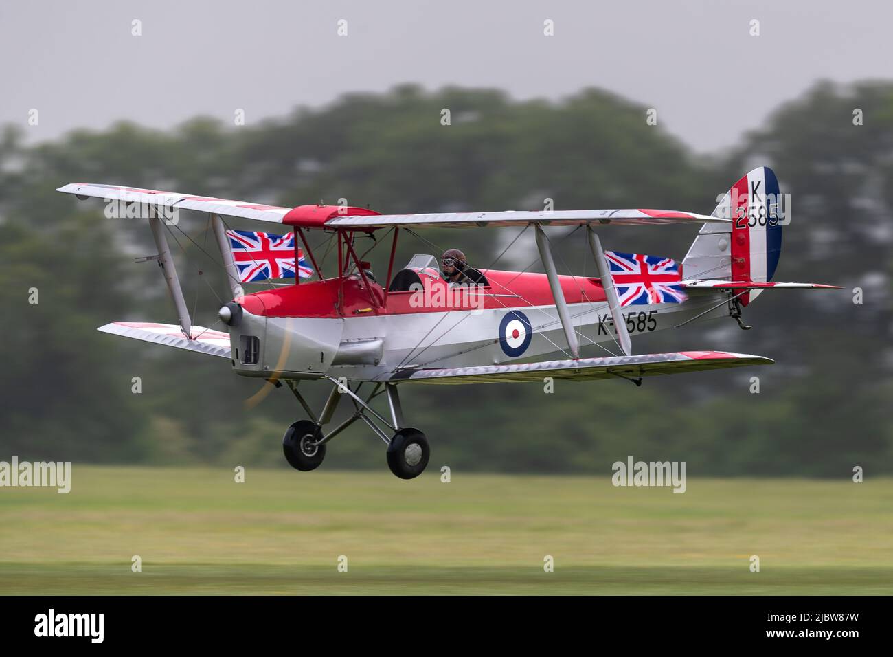 1931 DH82A Tiger Moth (K2585) flying at Shuttleworth with Union Jack ...