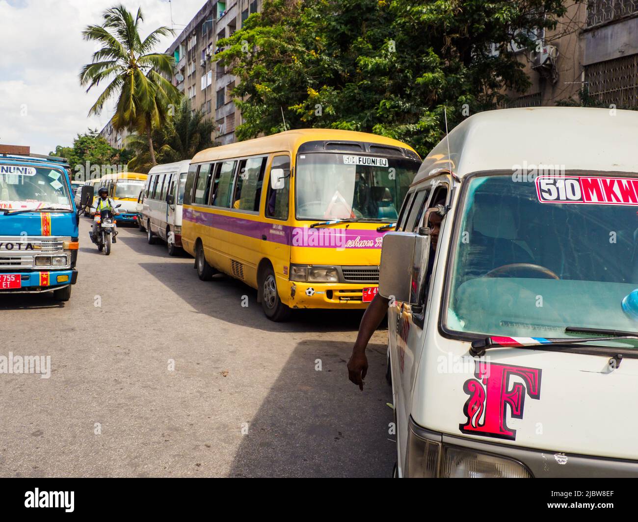Zanzibar, Tanzania - January 2021: Buses on the street of Africa ...