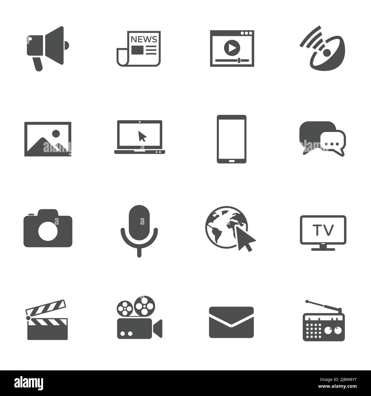 mass media vector icons set isolated on white background. media ...