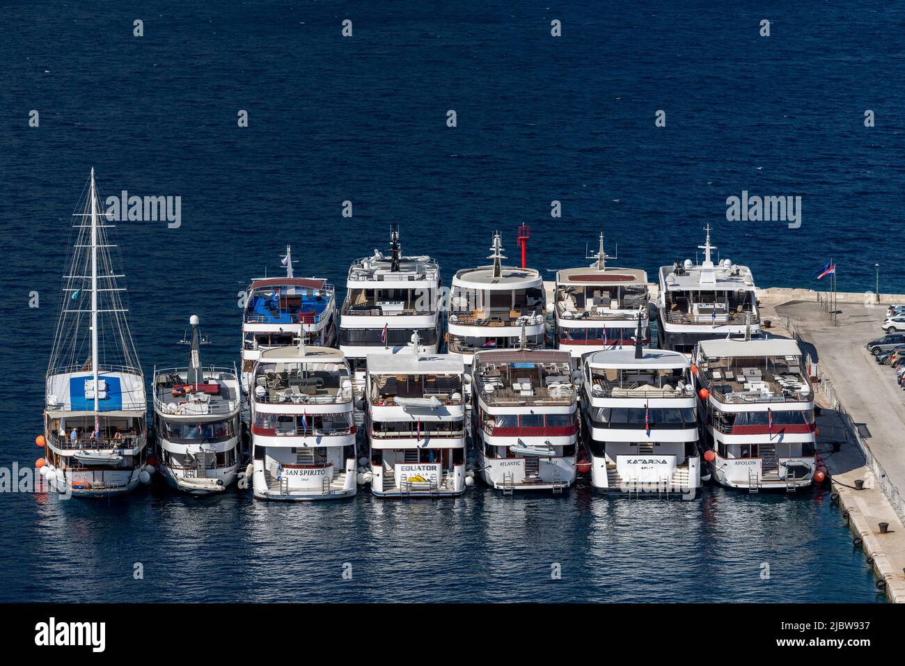 Small Cruise Ships Docked in the West Harbor, Korcula Island, Croatia ...
