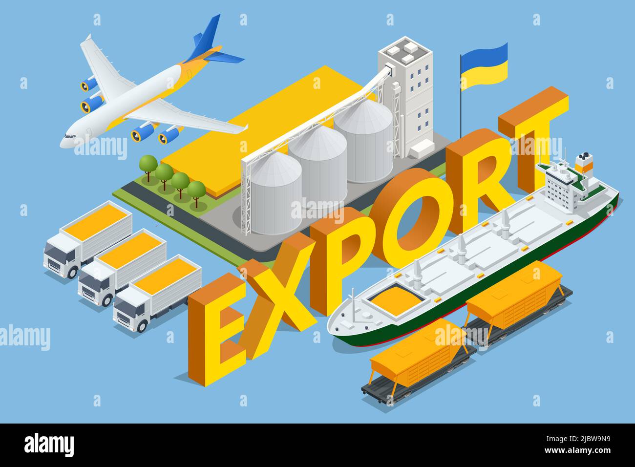The concept of harvest, export, import. Isometric Grain Export. Global ...