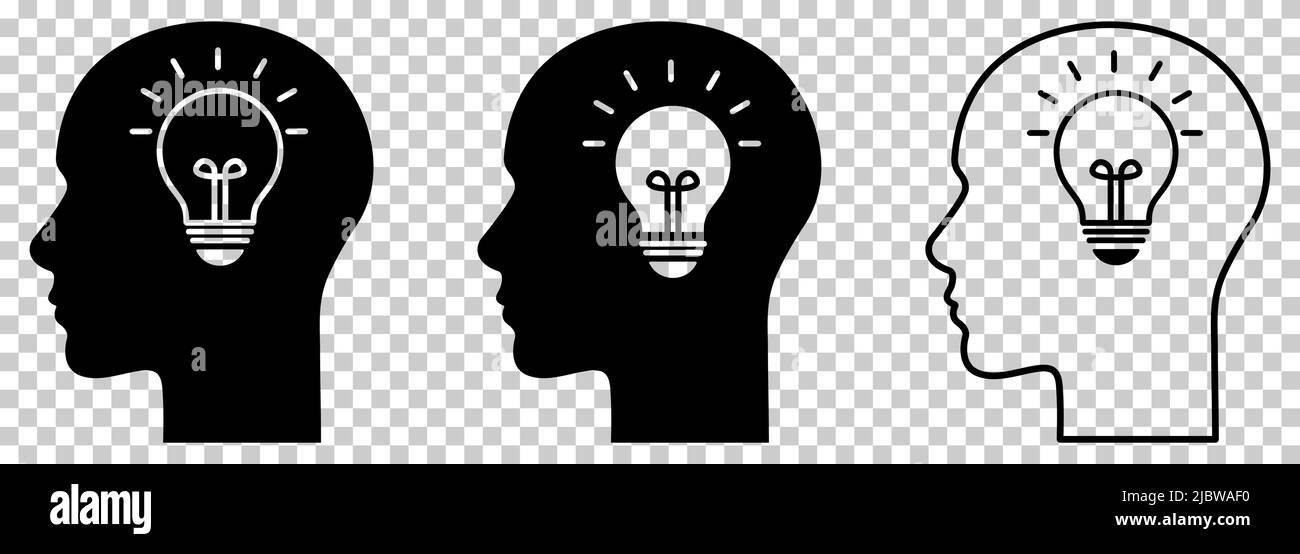 Human head with bulb icon set. Design for web and mobile app. Vector ...