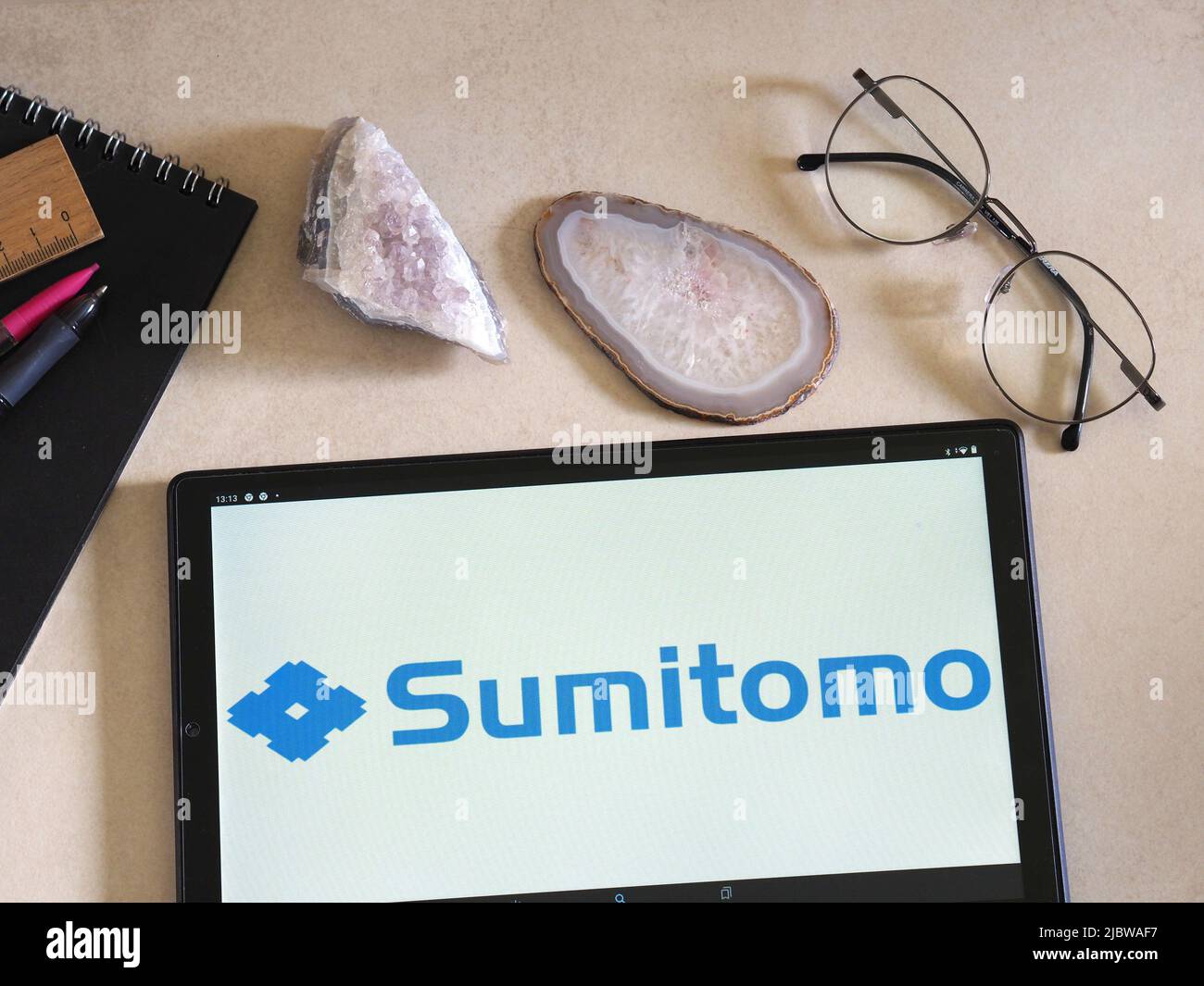 In this photo illustration Sumimoto Corporation logo seen displayed on ...