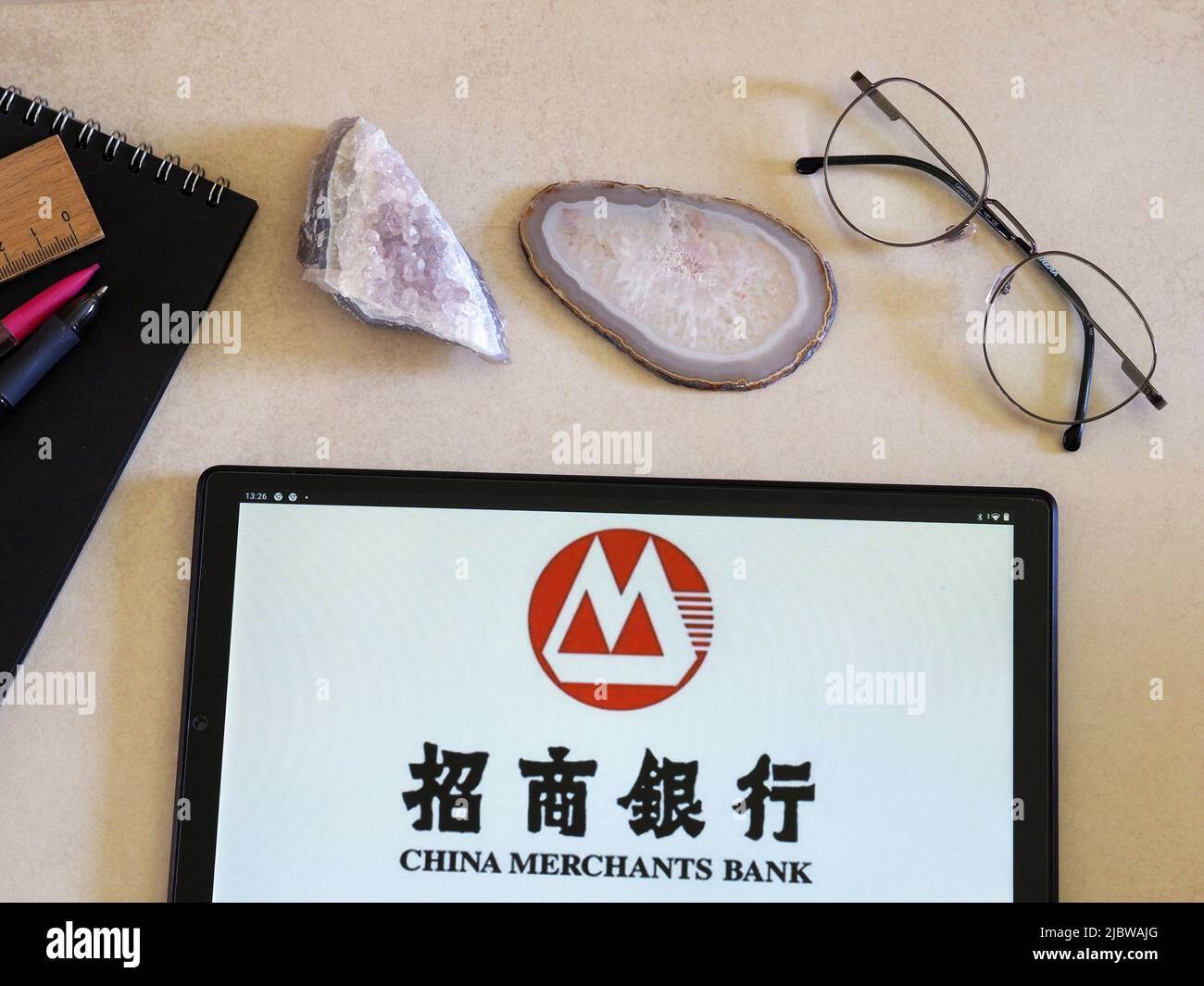 In this photo illustration China Merchants Bank logo seen displayed on ...