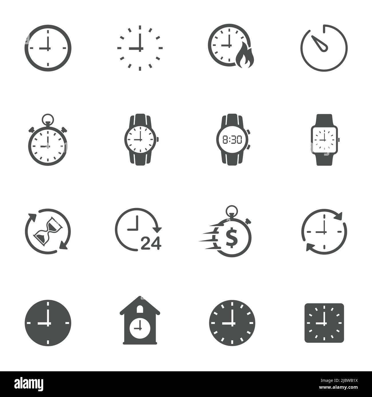 time clock flat icons isolated on white background Stock Vector Image & Art - Alamy