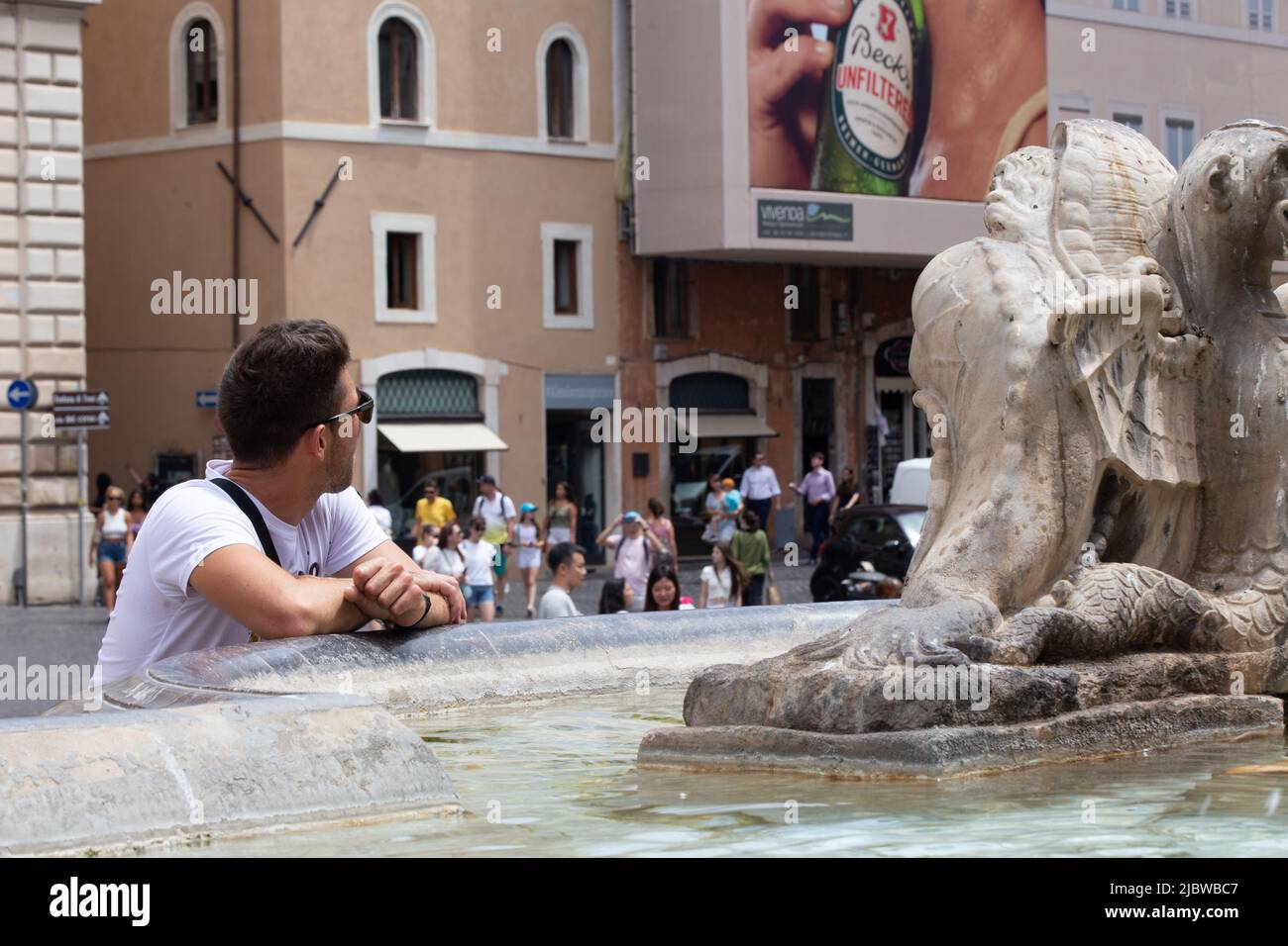 Rome, Italy. 8th June, 2022. A boy near Pantheon fountain in Rome ...