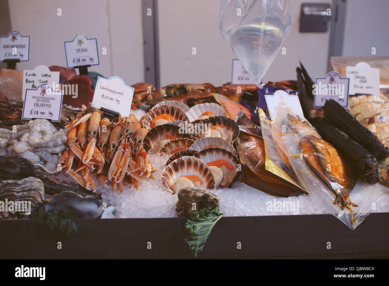 Fish market items on display Stock Photo - Alamy