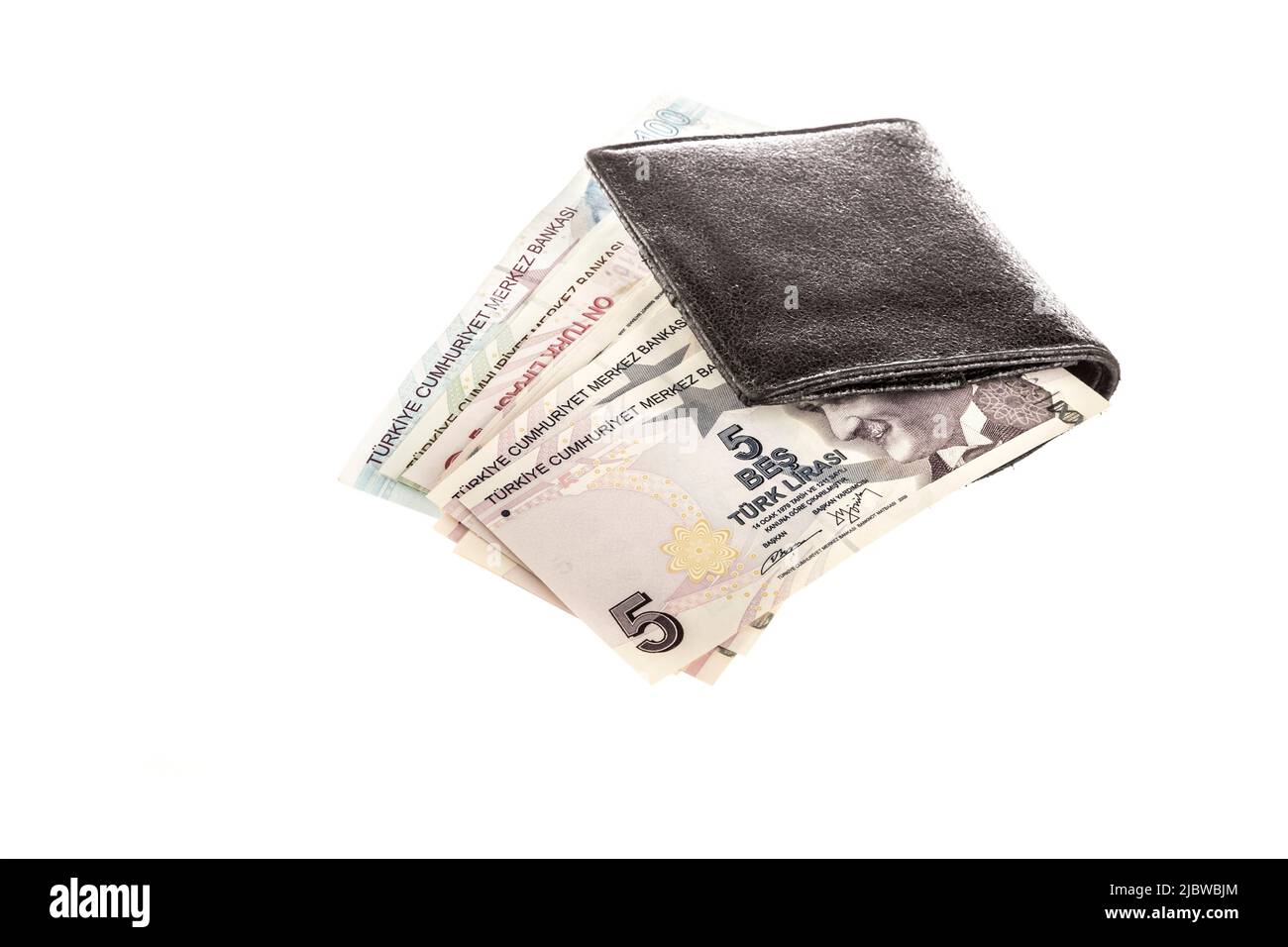Turkish lira in a wallet isolated on white Stock Photo - Alamy