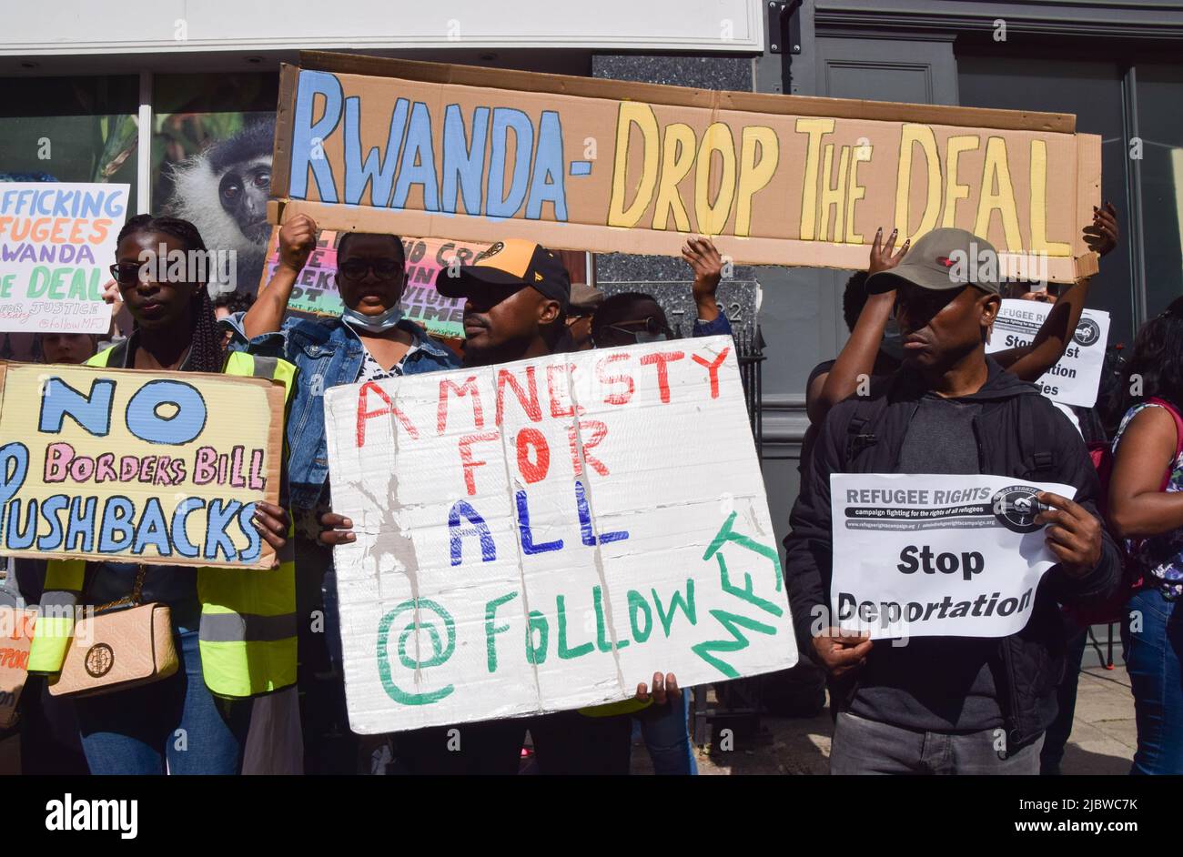 London, England, UK. 8th June, 2022. Demonstrators gathered outside the ...