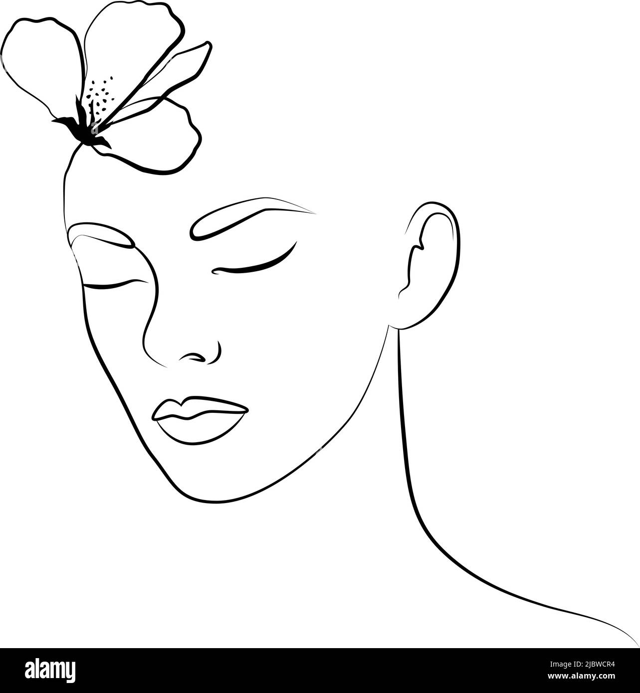 Fashionable abstract female face with one line with abstract shapes. A ...